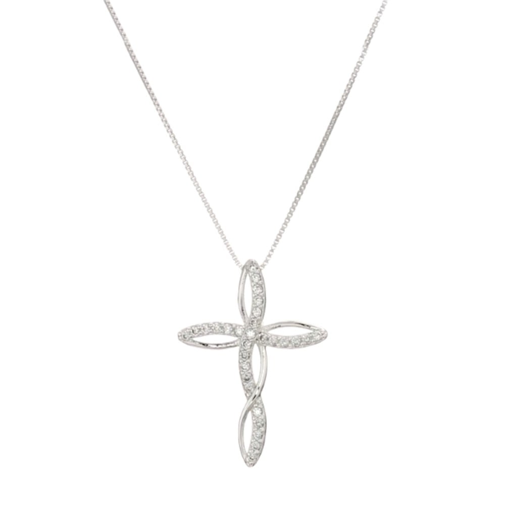 Yafe 18K White Gold Plated Infinity Twisted Cross with Cubic Zirconia ...