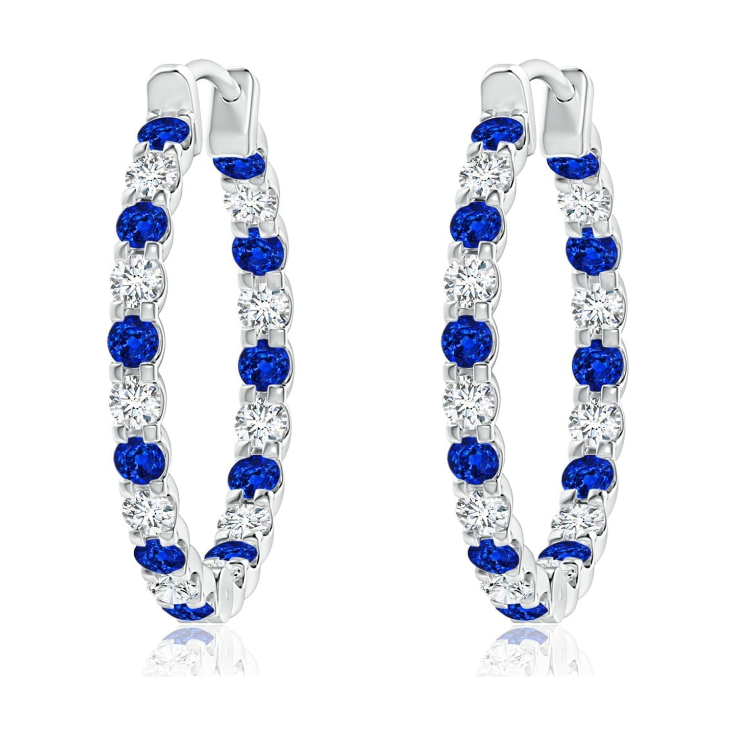 Yafe 18K White Gold Plated Inside Out Hoop Earrings Blue and White CZ ...