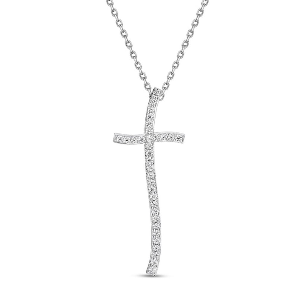 Yafe 18K White Gold Plated Wavy Cross with Cubic Zirconia Necklace ...