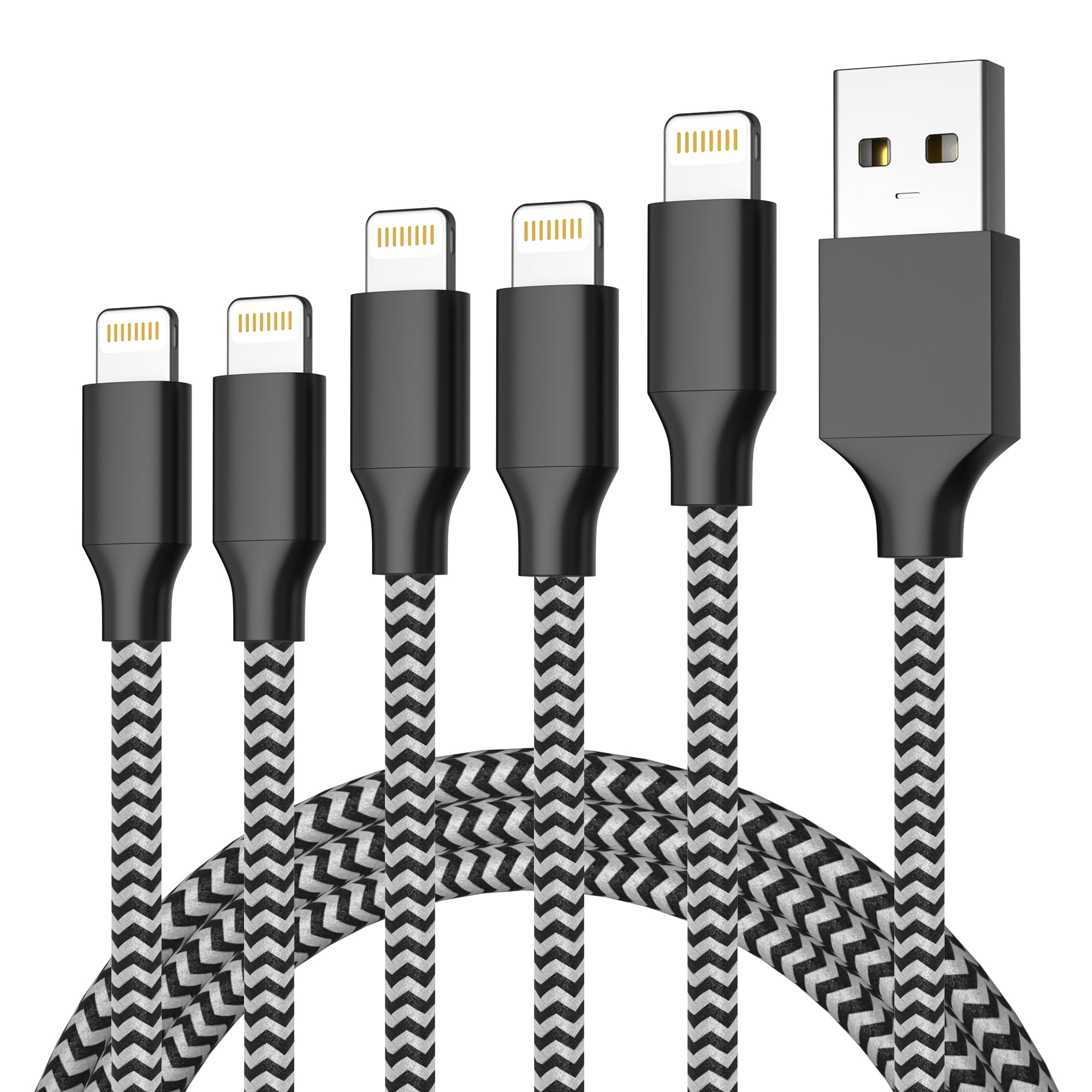 Yafe 5 Pack iPhone Charger, 3FT 6FT 10FT Braided Cables, Fast Charging ...