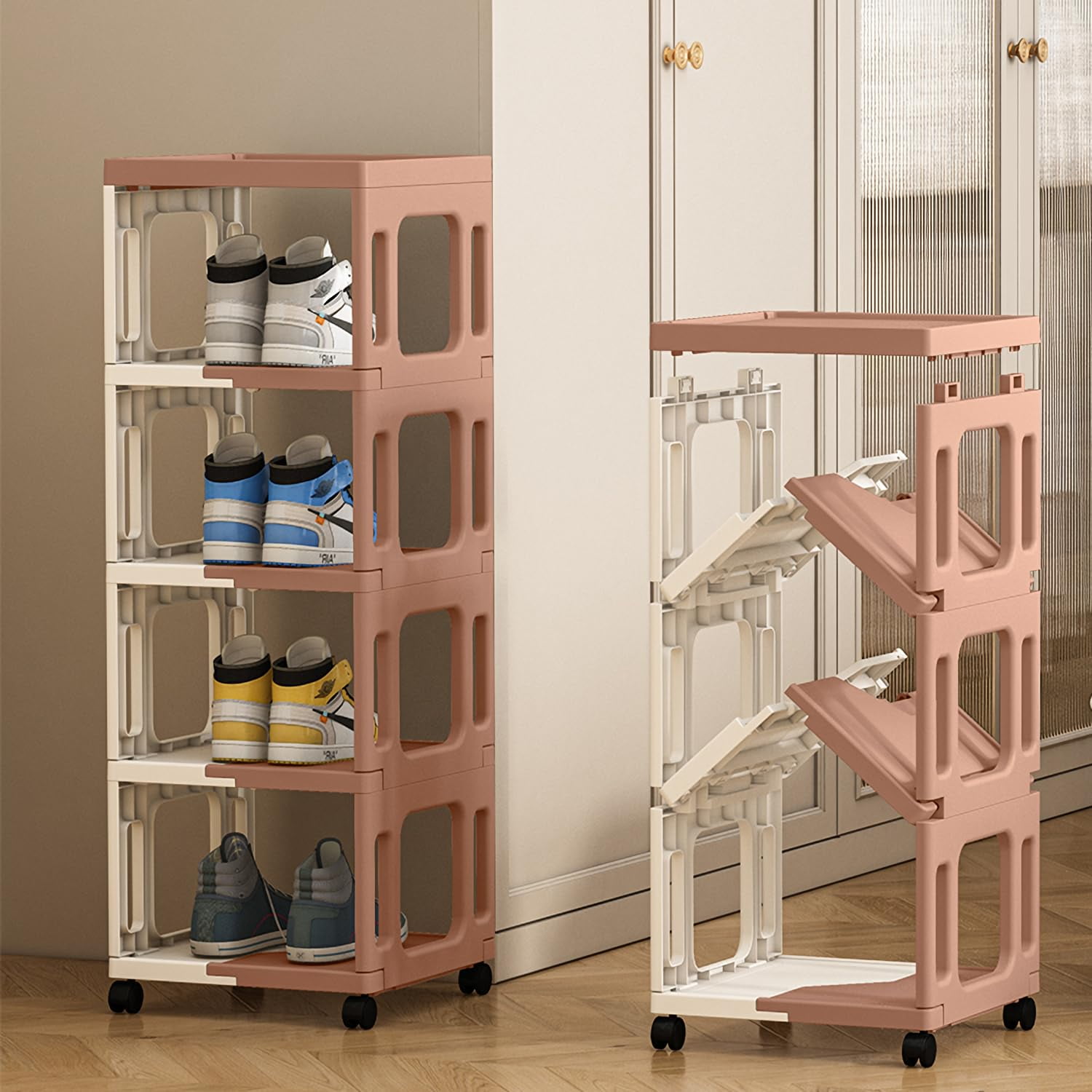 Yagizaai Vertical Shoe Rack with Wheels - 5-Tier Foldable Narrow ...