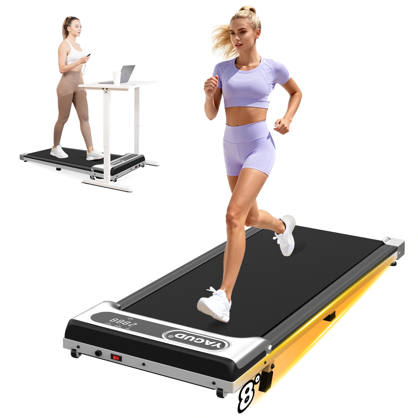 Yagud Walking Pad Under Desk Treadmill with 8°Incline and Wheels for ...