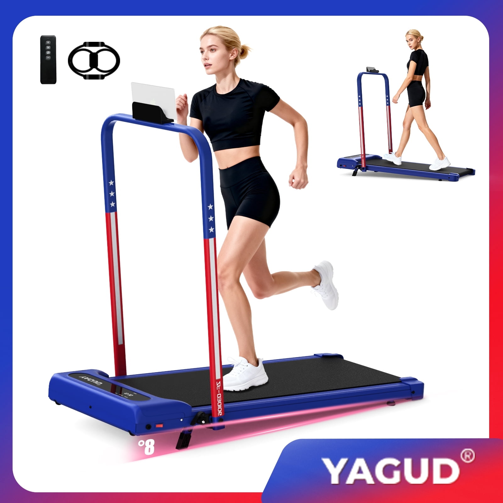 Yagud Walking Pad Treadmill with Handle Bar and Adjustable Incline, 3 ...