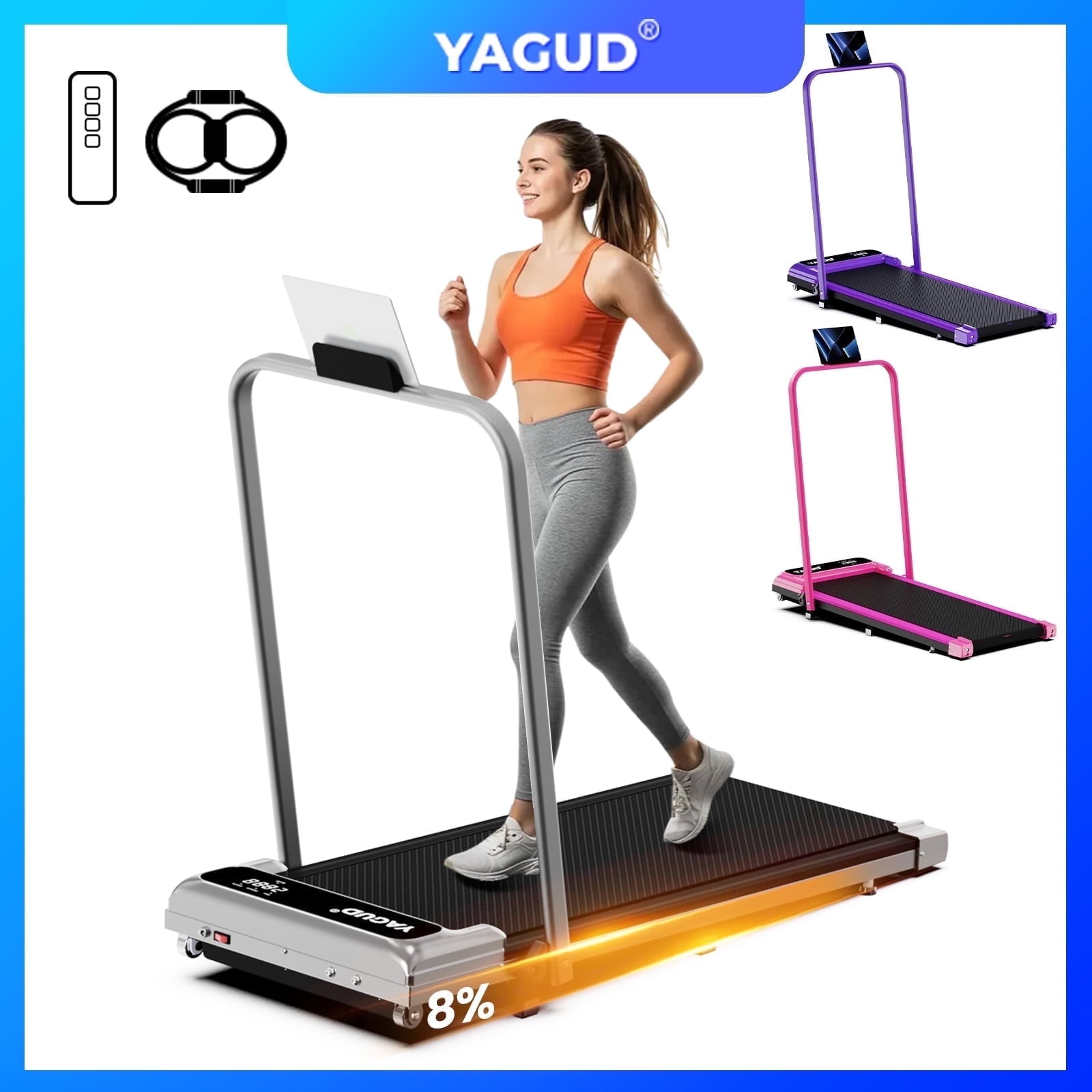 Yagud Walking Pad Treadmill with Handle Bar and Adjustable Incline, 3 ...