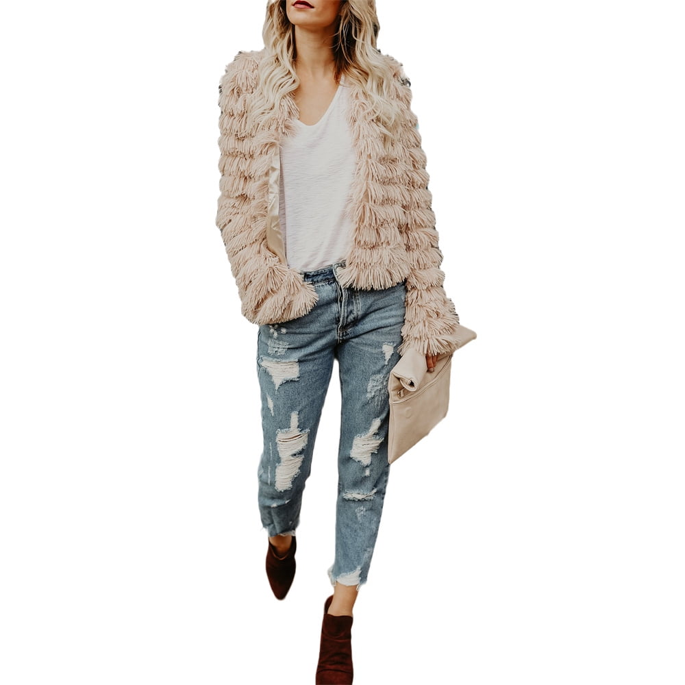 Yahachiap Womens Open Front Faux Fur Cardigan Vintage Parka Shaggy ...