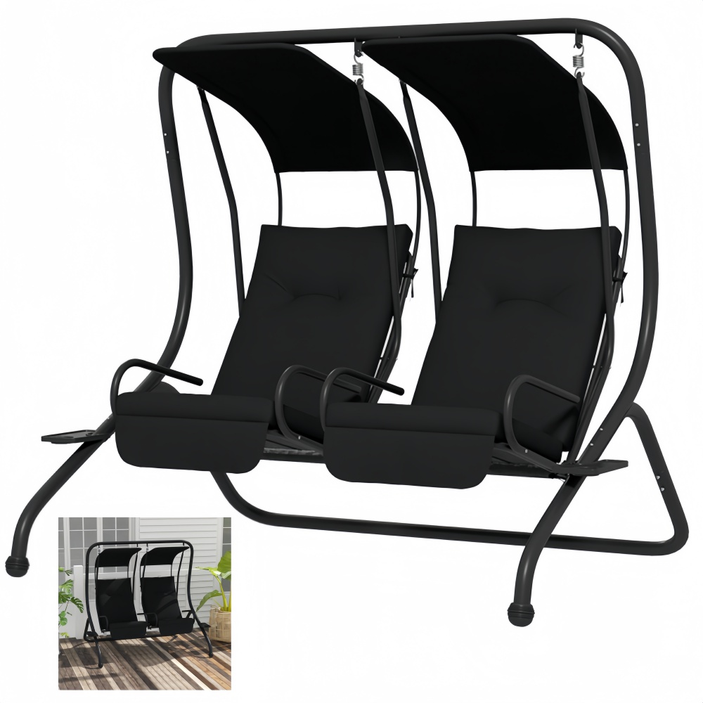Yahaolhgd swing chair 2 seater patio swing set with stand heavy-duty ...