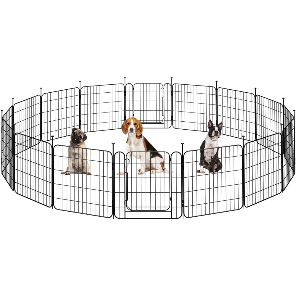 Yaheetech 16 Panels Foldable Metal Puppy Fence with Door, 24″ H, Black ...