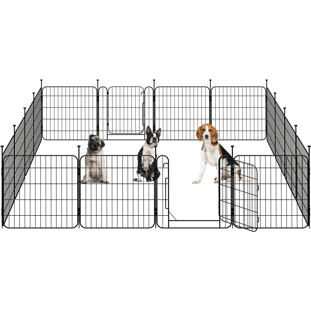 Yaheetech 16 Panels Foldable Metal Puppy Fence with Door, 23.6″ H ...