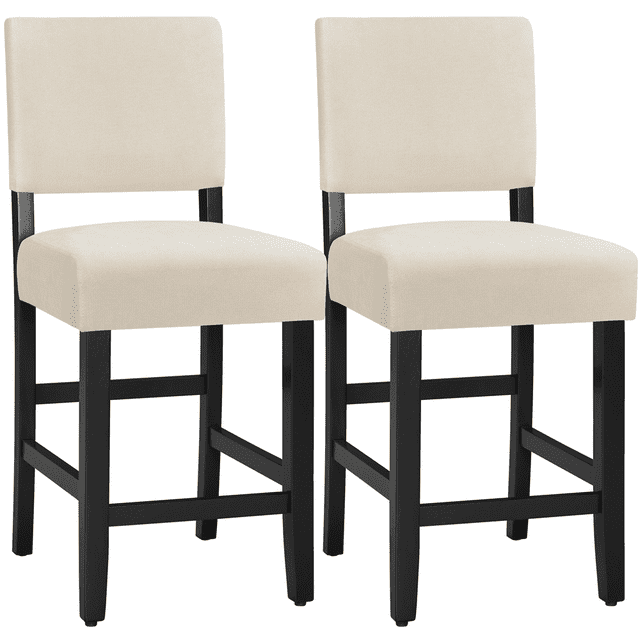 Yaheetech Set of 2 Upholstered Faux Leather Bar Stools, 24.6'' H, Beige ...
