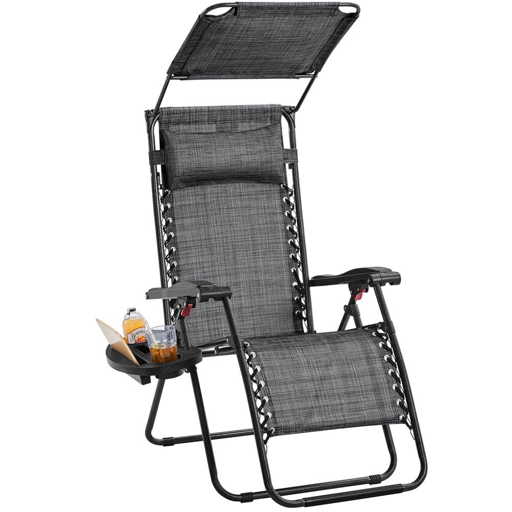 Yaheetech 26in Outdoor Zero Gravity Chair with Cupholder and Pillow ...