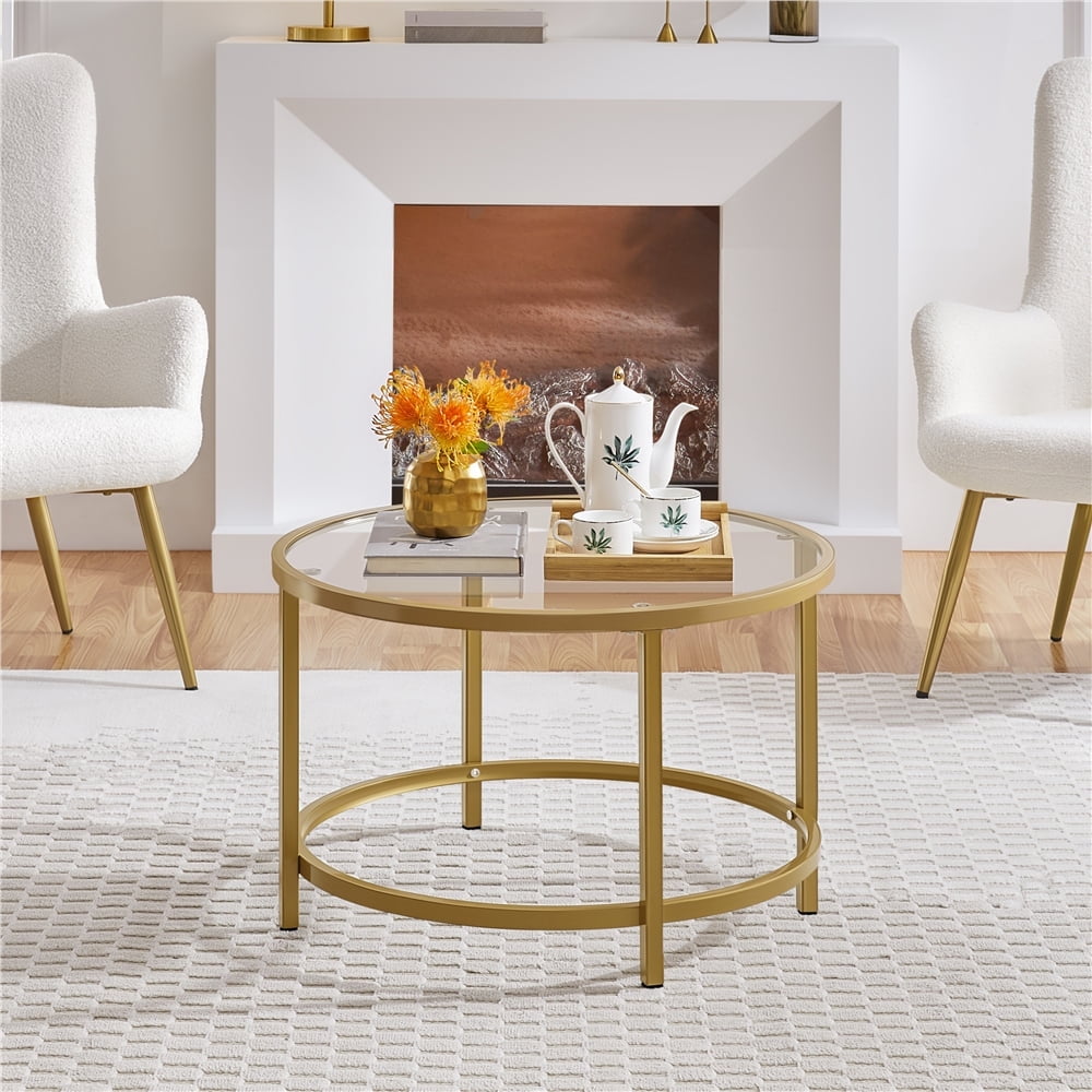 Yaheetech 27.5" Modern Glass Top Round Coffee Table for Living Room ...