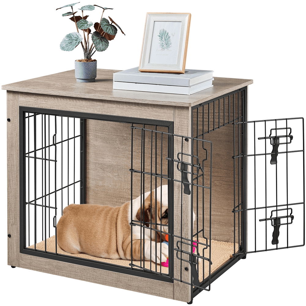 Yaheetech 27.5"W Dog Crate Furniture with Anti Skid Plush Mat, Gray ...