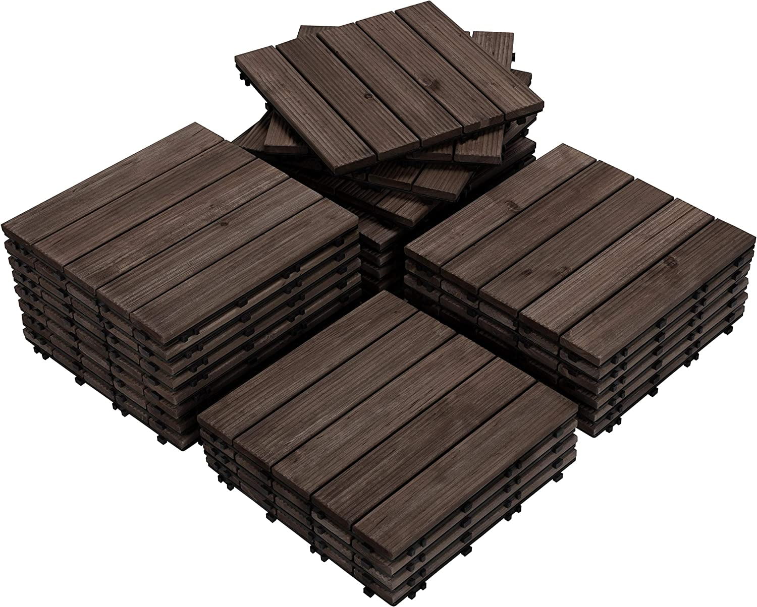 Yaheetech 27PCS Interlocking Wooden Flooring Patio Deck Tiles Solid ...