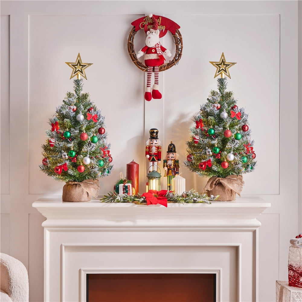 Yaheetech 2ft Pre-Lit Frosted Tabletop Christmas Trees with Pinecones, Set of 2, Green - Walmart.com