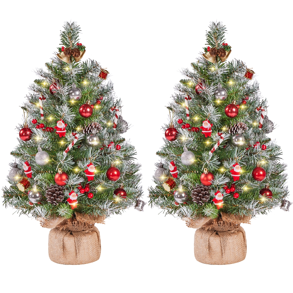 Yaheetech 2ft Pre-Lit Frosted Tabletop Christmas Trees with Pinecones, Set of 2, Green - Walmart.com