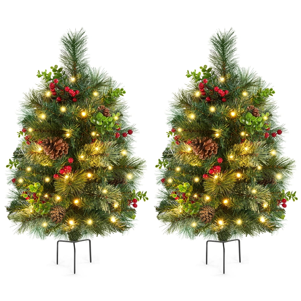 Yaheetech 2ft Pre-decorated Artificial Christmas Tree with Stakes, Set ...