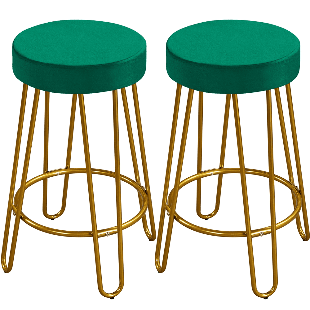 Yaheetech 2pcs 26.5'' H Velvet Bar Stools, Upholstered with Iron Frame ...