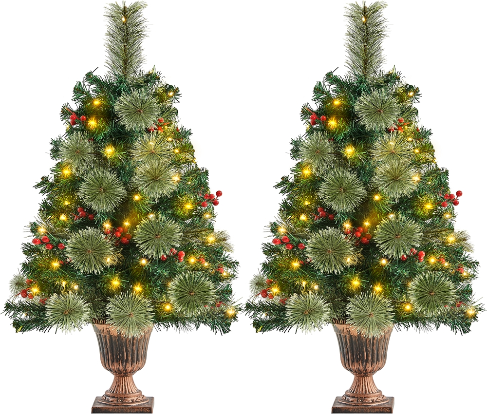 Free Shipping! Yaheetech 2pcs 3ft Tabletop Christmas Tree with 50 Warm White LED Lights,Green ...
