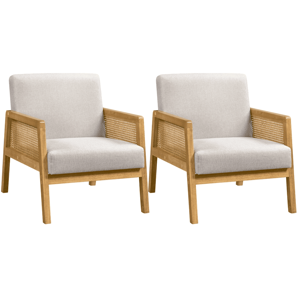 Yaheetech 2pcs Fabric Upholstered Accent Chair with Rattan Sides for ...