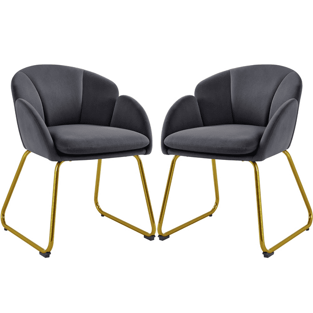 Yaheetech 2pcs Flower Shape Velvet Armchair for Home Office, Dark Gray ...