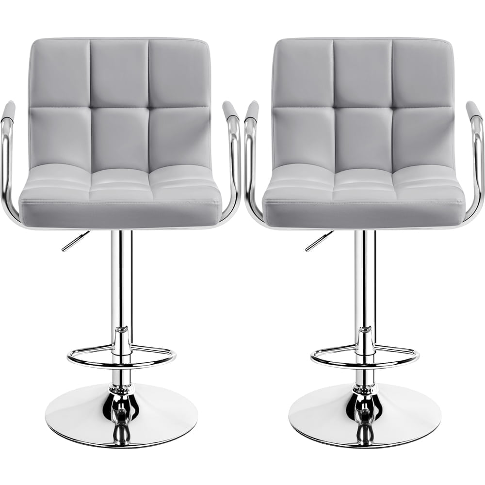 Yaheetech 2pcs Modern Adjustable Bar Stools, Swivel, PU Leather, Light ...