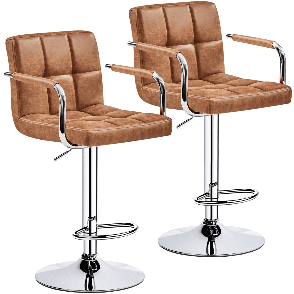 Yaheetech 2pcs PU Leather Adjustable Modern Swivel Barstools with ...
