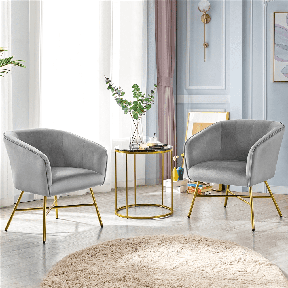 Yaheetech 2pcs Velvet Upholstered Accent Chair with Backrest, Gray ...