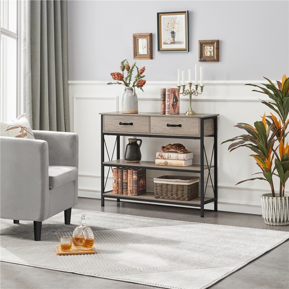 Yaheetech 3-Layer Console Table Entryway Table with Drawers & Shelves Grey - Walmart.com