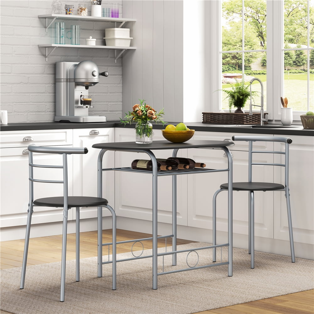 Yaheetech 3 Piece Modern Round Dining Table Set with Steel Legs, Black ...