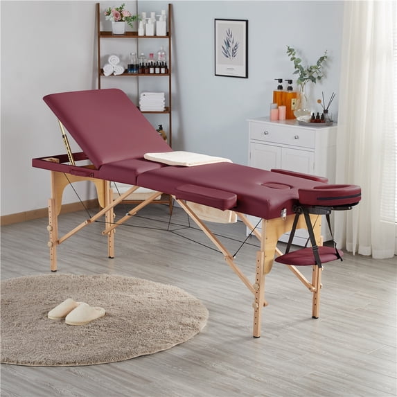 Yaheetech 3-Section Adjustable PVC Massage Table, Burgundy - Walmart.com