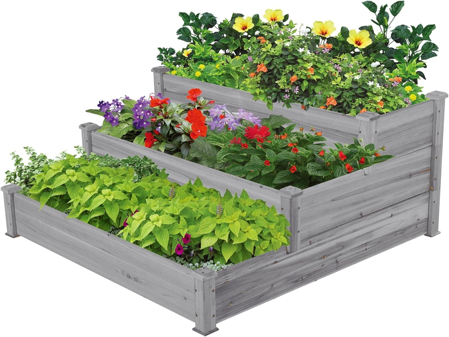 Yaheetech 3 Tier 47 x 47 x 22in Raised Garden Bed Horticulture Outdoor ...