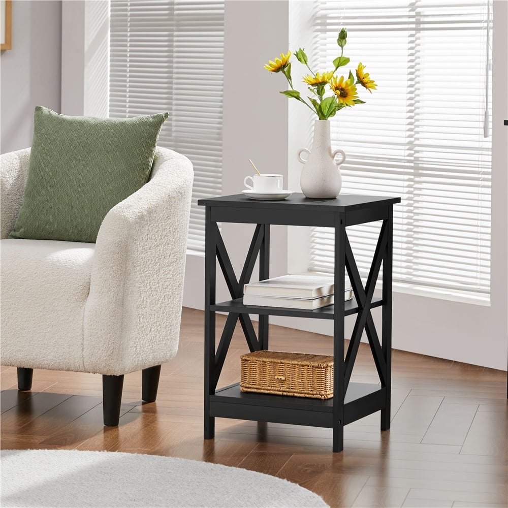 Yaheetech 3 Tier Wooden Sofa Side Tables with X Shaped Frame, Set of 2 ...