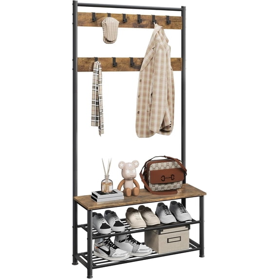 Yaheetech 3-in-1 Hall Tree, Mudroom with Metal Shelves and 11 Removable ...