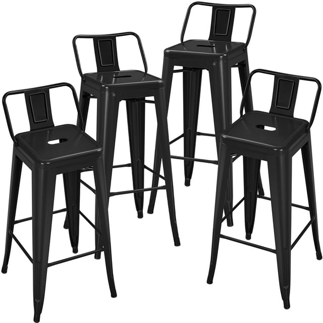 Yaheetech Stackable Metal Bar Stools Chairs, 30'' H, Set of 4, Black ...