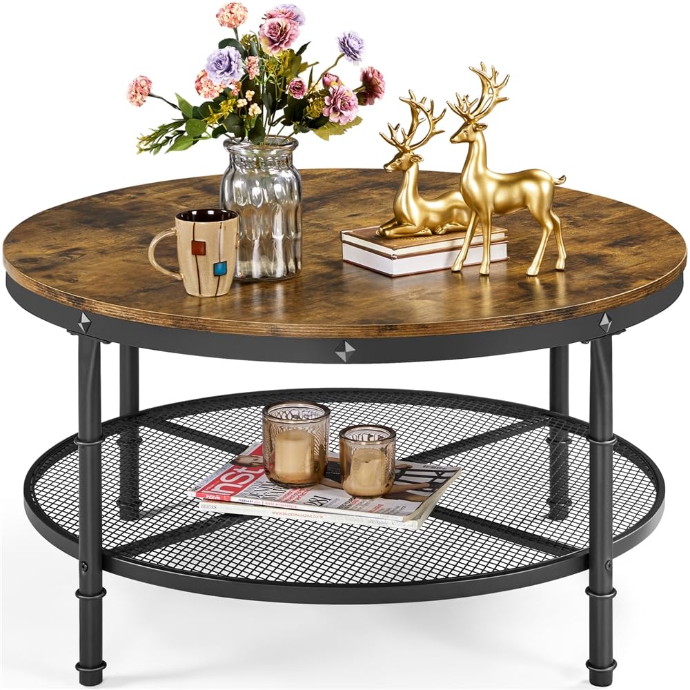 Yaheetech 35.5 Inch Round Coffee Table，Wooden 2 Tier Circle Coffee ...