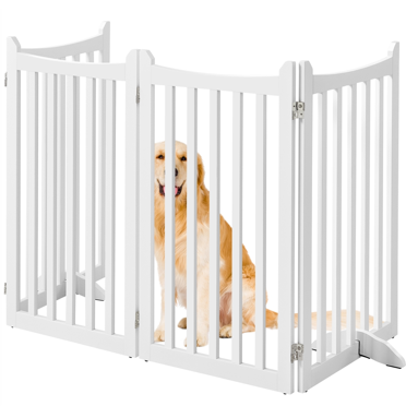 Gymax 36'' Folding Wooden Freestanding Dog Gate Pet Gate W/360 ...
