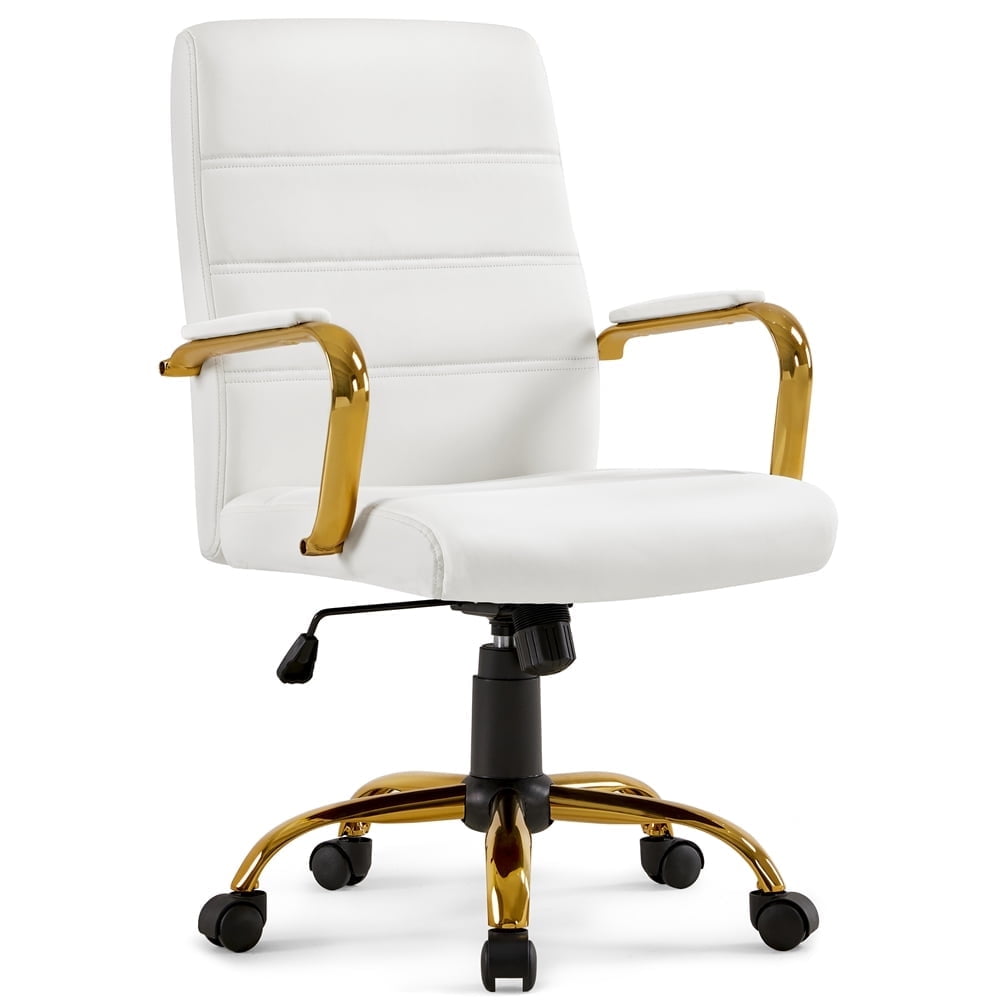 Yaheetech Rolling Desk Chair, 360° Swivel PU Leather Upholstered with ...
