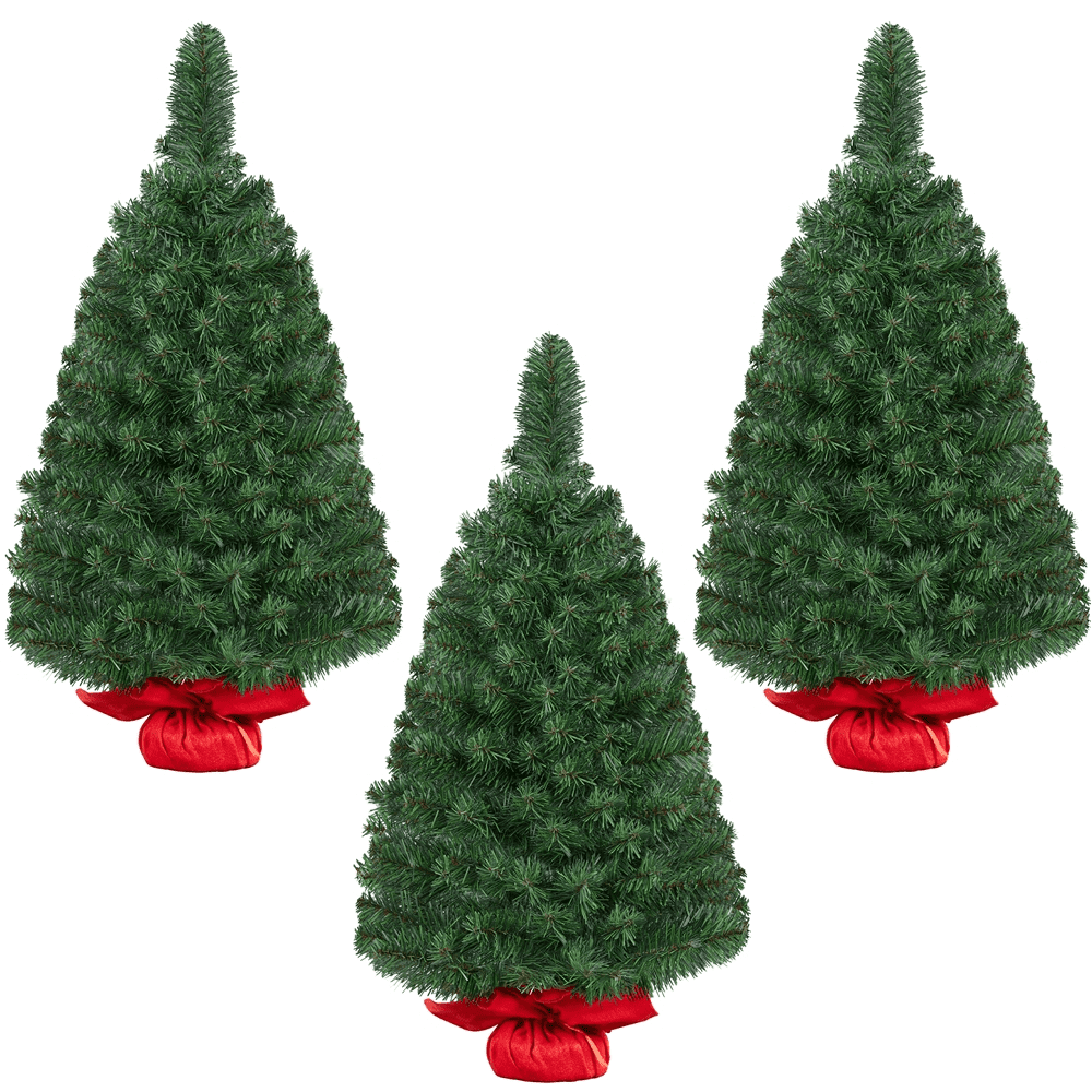 Yaheetech 3Pcs 3 Ft Tabletop Mini Artificial Christmas Tree with Pine Cones and Cement Base ...