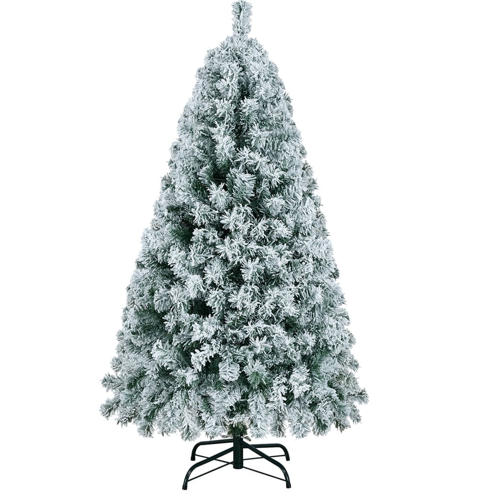 Yaheetech 4.5Ft Pre-lit Flocked Artificial Christmas Tree with Foldable Stand and Warm Lights ...
