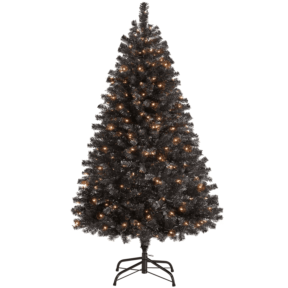 Yaheetech 4.5ft Outdoor Pre-lit Spruce Artificial Christmas Tree, Black ...