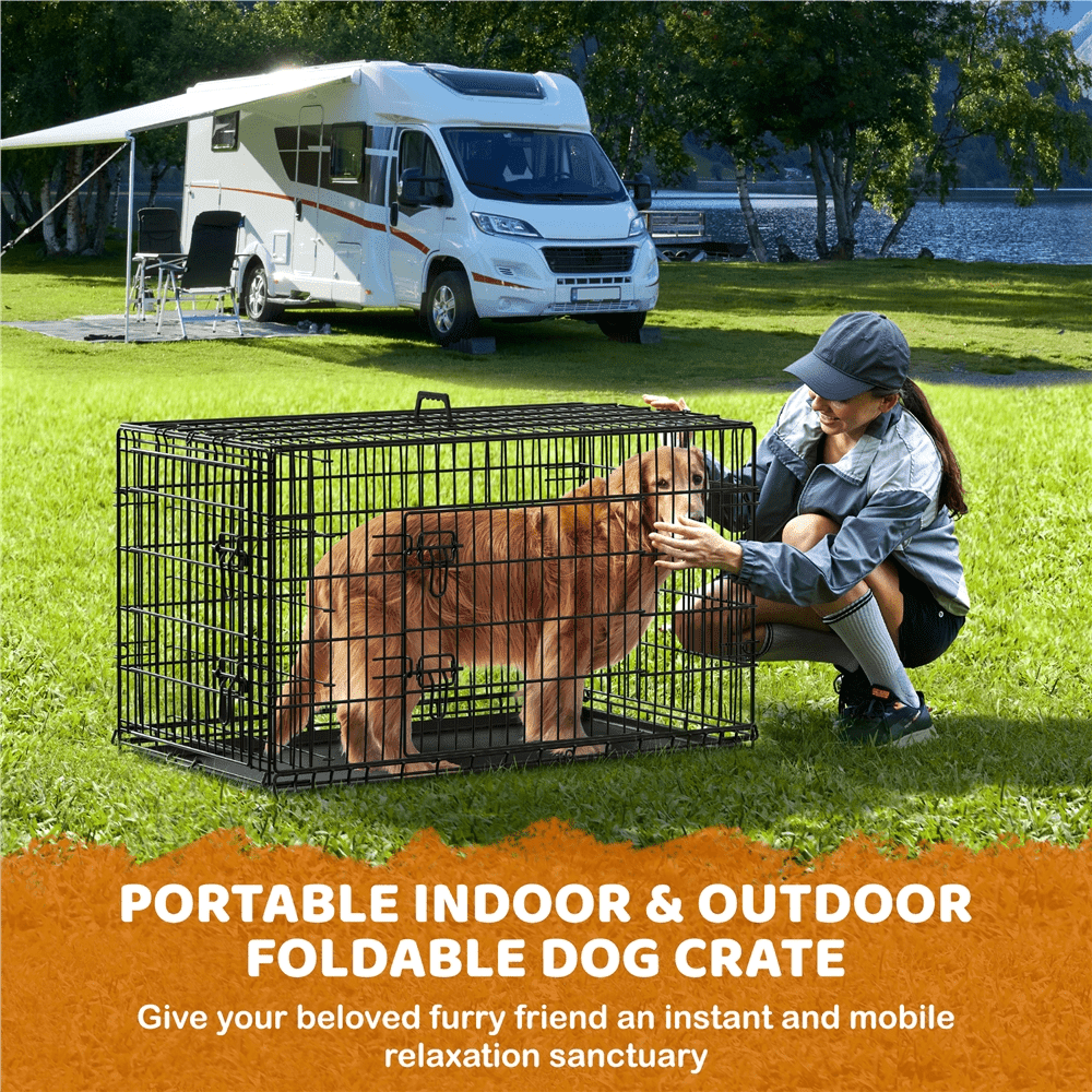 Yaheetech 42'' Foldable Dog Crate with Pull Out Tray, Black - Walmart.com