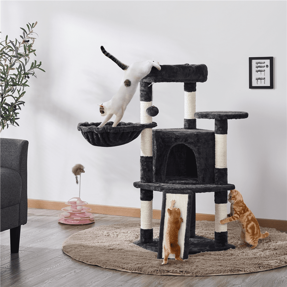 Yaheetech 42inch Cat Tree with Condo Basket Perch Platform, Black ...