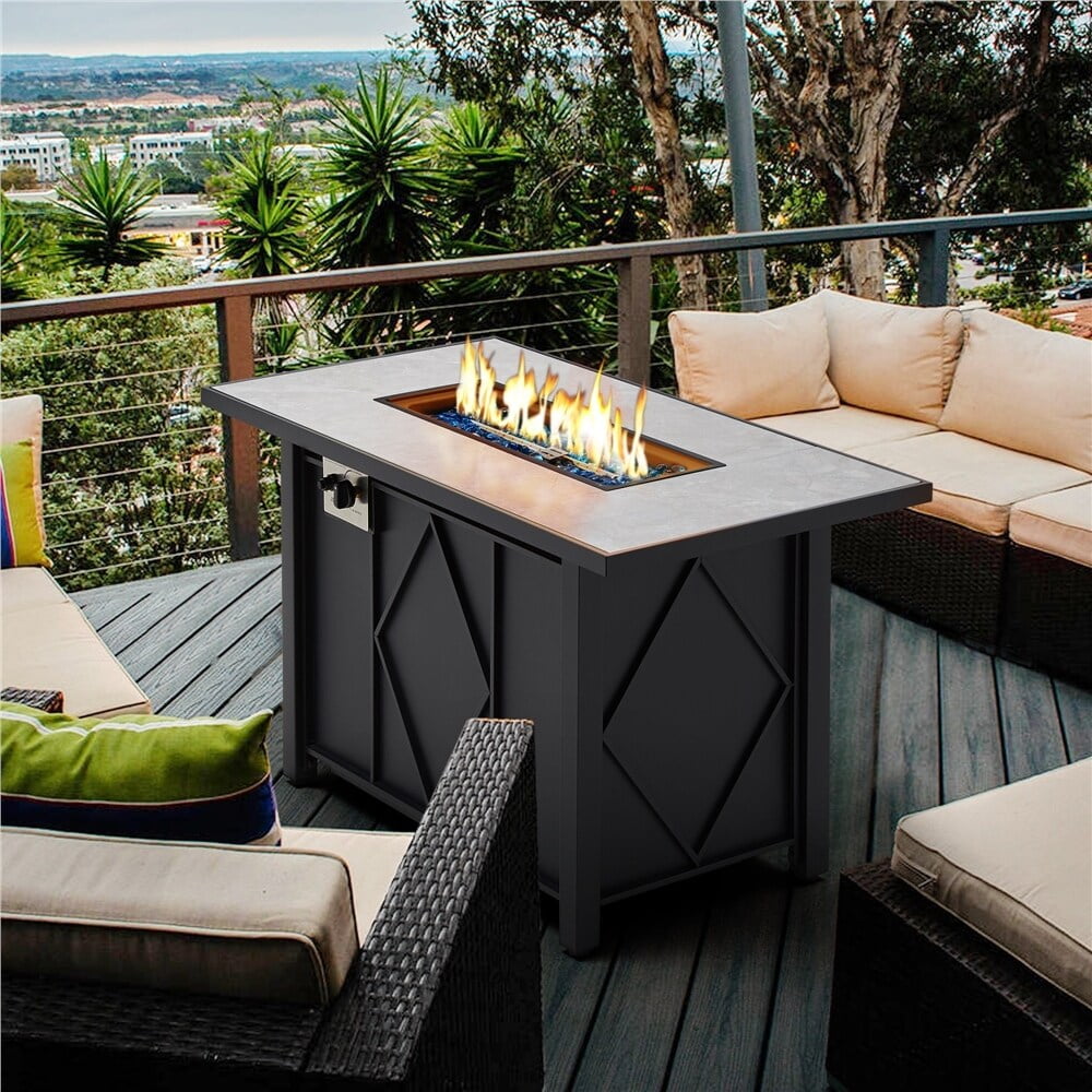 Yaheetech 43in Propane Fire Pit with Ceramic Tabletop,Steel Base ...