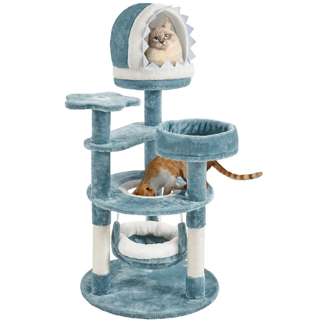 Yaheetech 45.5'' H Multi-Level Ocean-themed Cat Tree Tower, Blue, Tall Kitty Condo, Pet Supplies ...