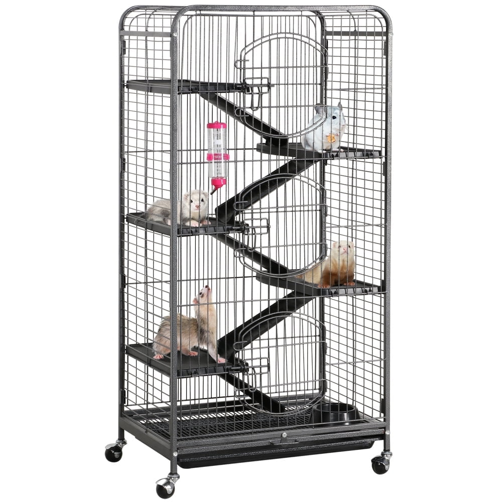 Yaheetech Large 52'' 6-Level Indoor Pet Cage with 3 Doors, Black ...