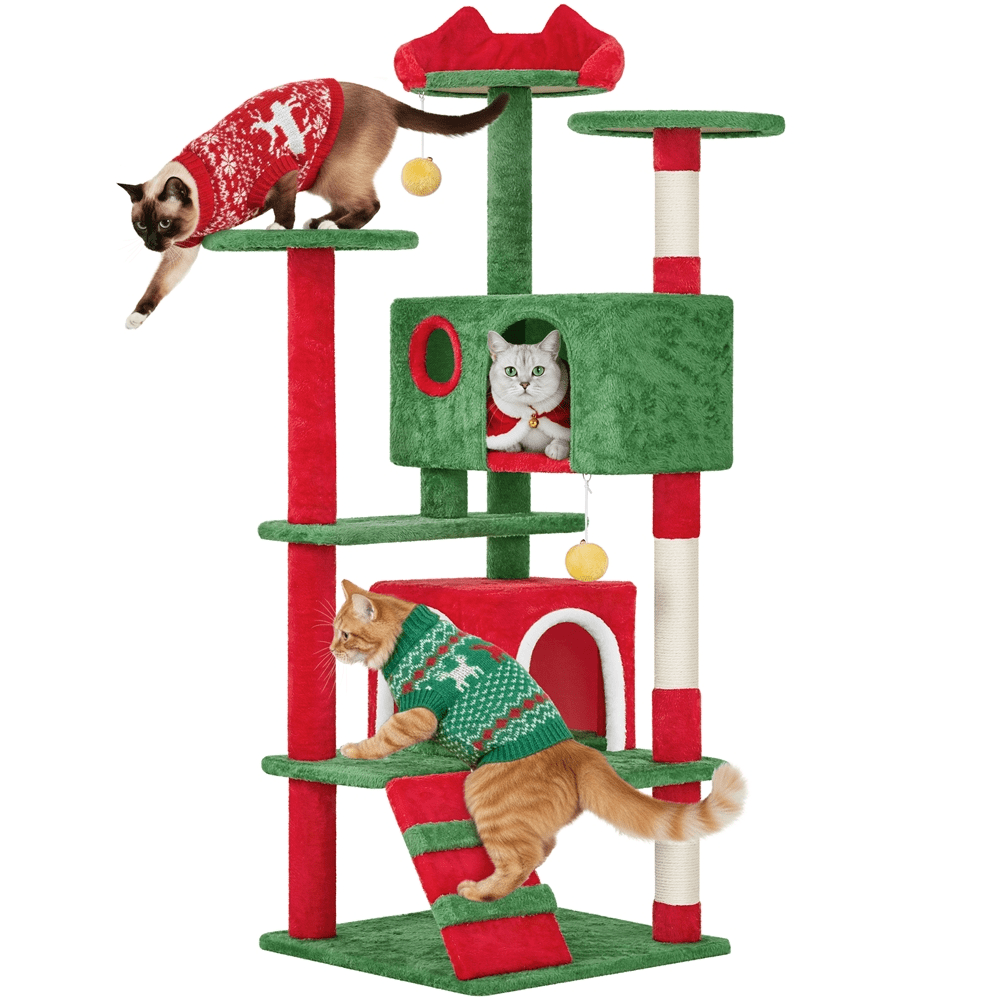 Yaheetech 53.9" H Cat Tree with Double Condos, Scratching Posts & Ramp ...