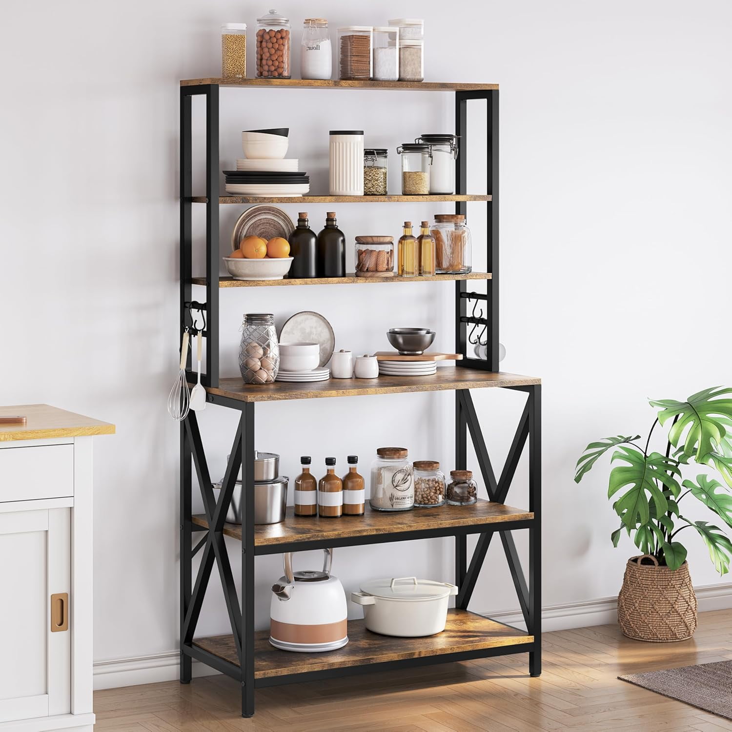 Yaheetech 6-Tier Kitchen Bakers Rack, 31.5 Inch Coffee Bar Table, Farmhouse Microwave Oven Stand ...