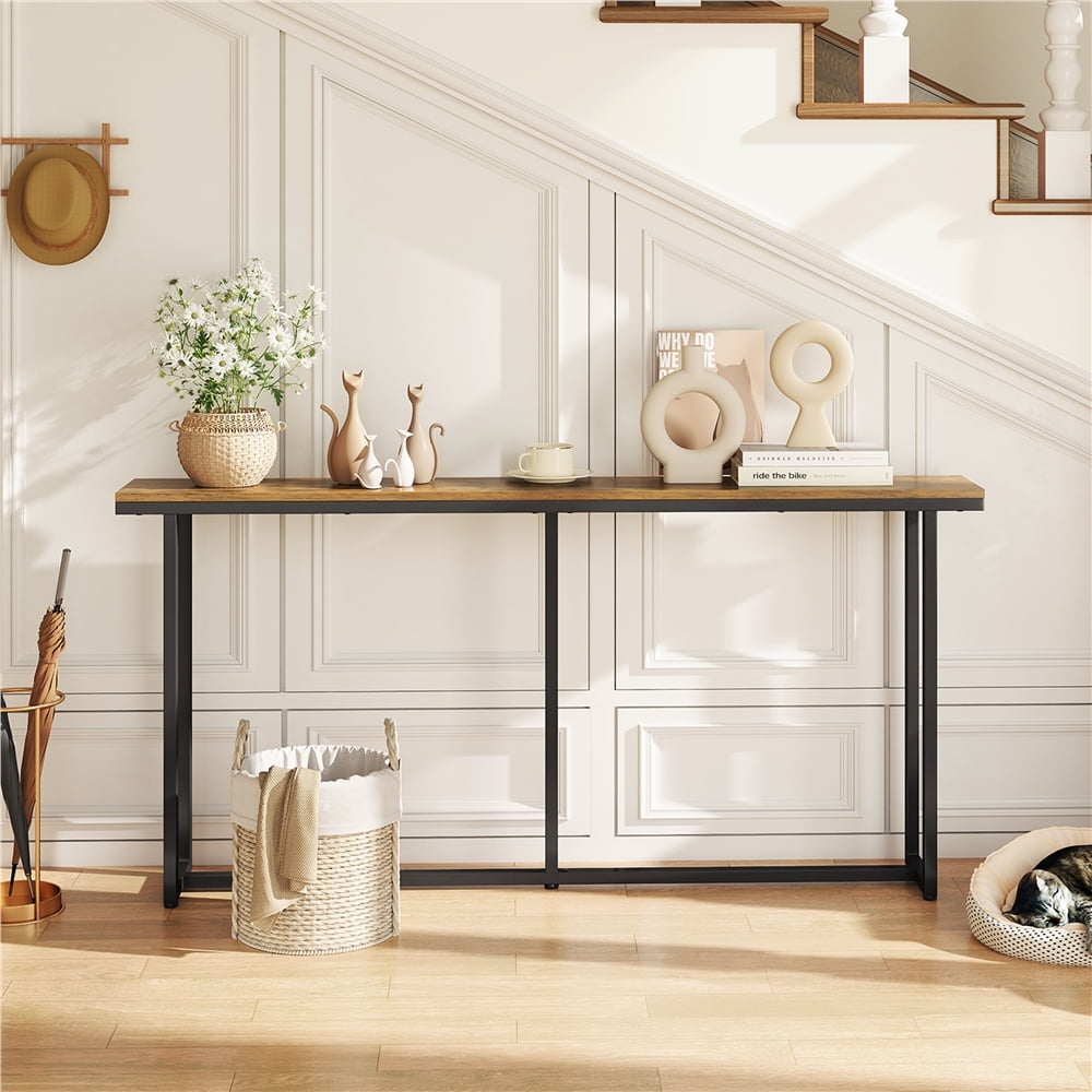 Yaheetech Modern Console Table, 63" Long Narrow Rustic Brown for ...