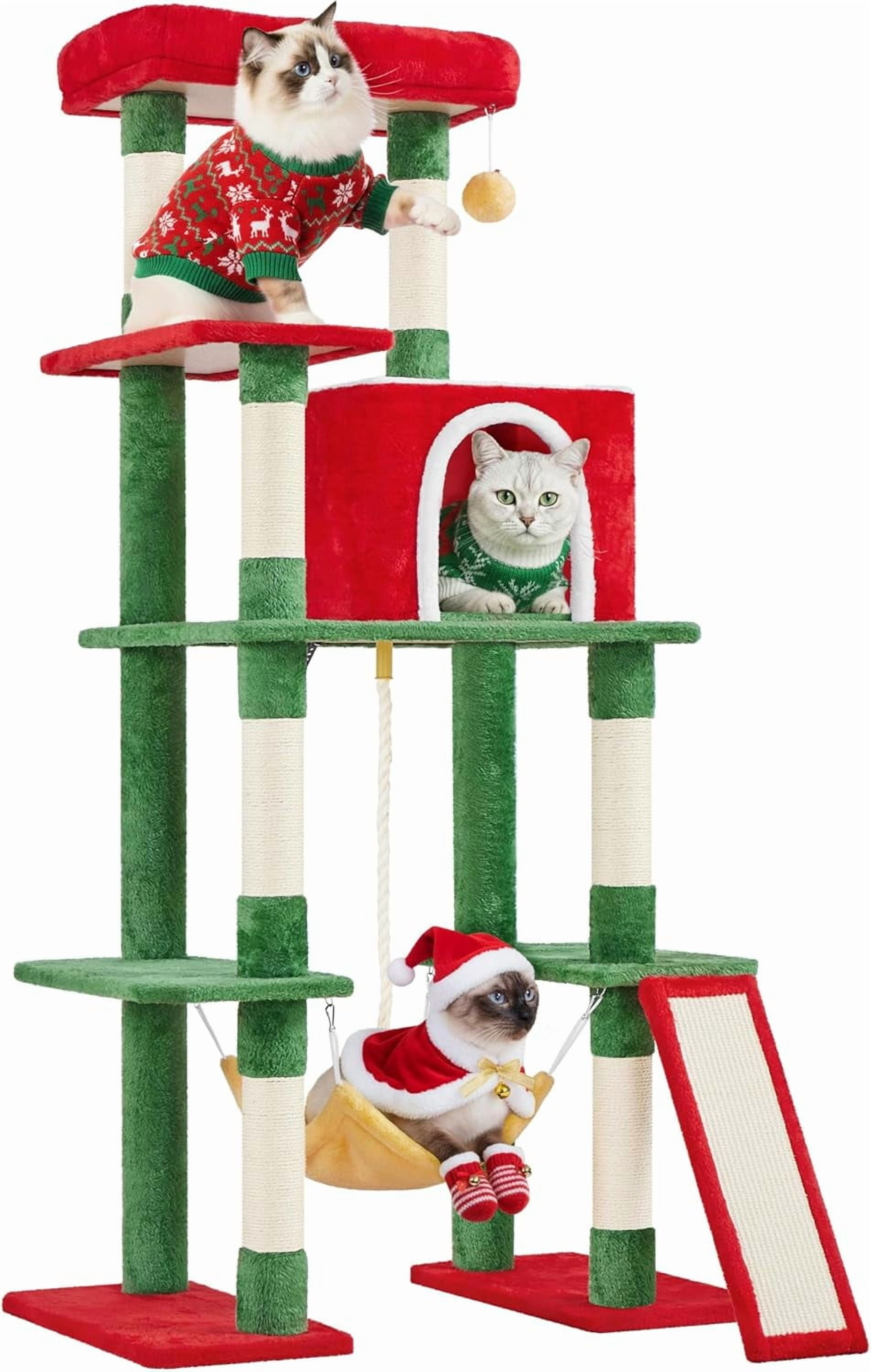 Yaheetech 63in Christmas Cat Tree with Cozy Condo, 7 Scratching Posts ...
