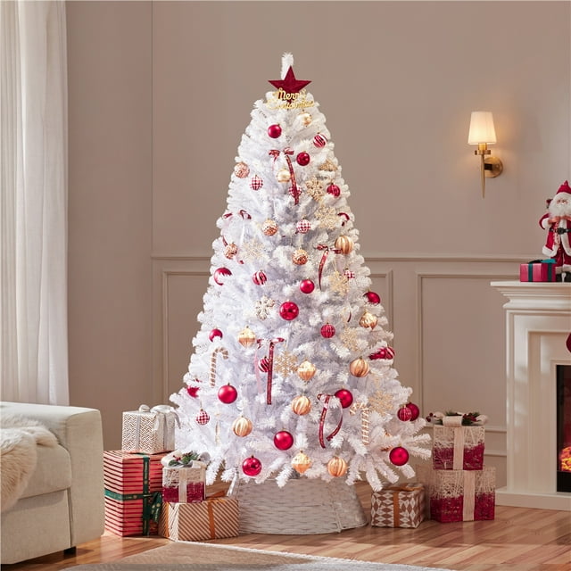 Yaheetech 6ft Pre-lit Artificial Christmas Tree with Foldable Stand ...